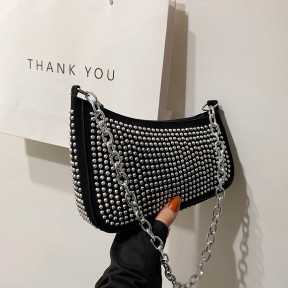 Bags | Studded Shoulder Bag With Chain Strap | Poshmark